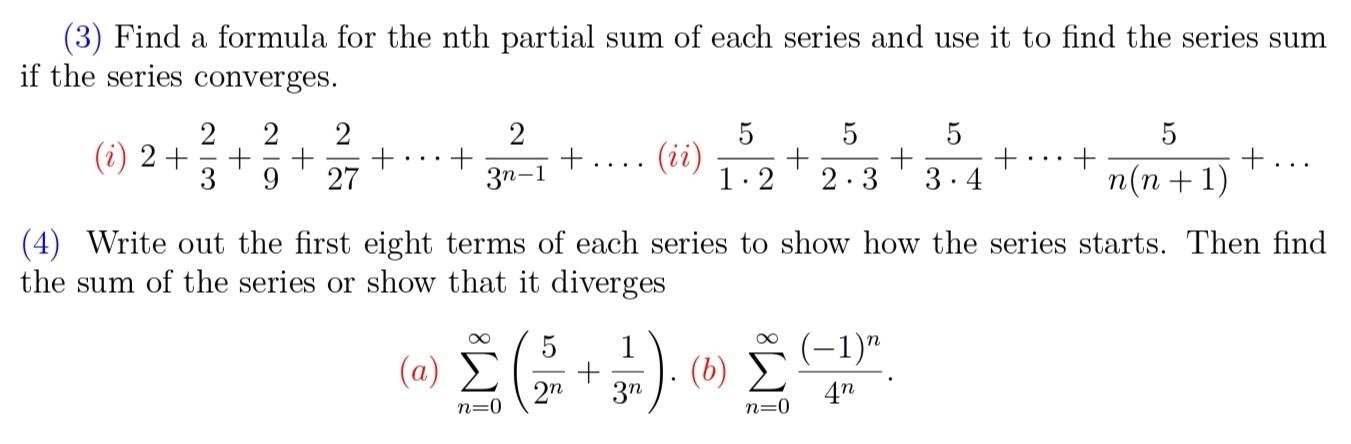 Solved (3) Find a formula for the nth partial sum of each | Chegg.com