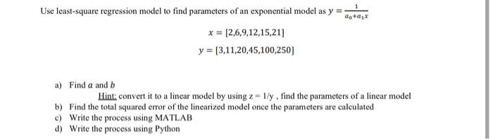 Solved Use least-square regression model to find parameters | Chegg.com