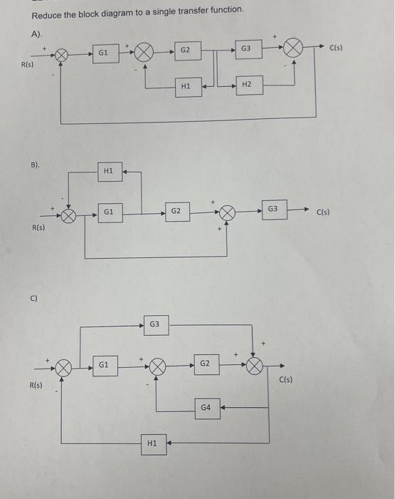 Solved Reduce the block diagram to a single transfer | Chegg.com