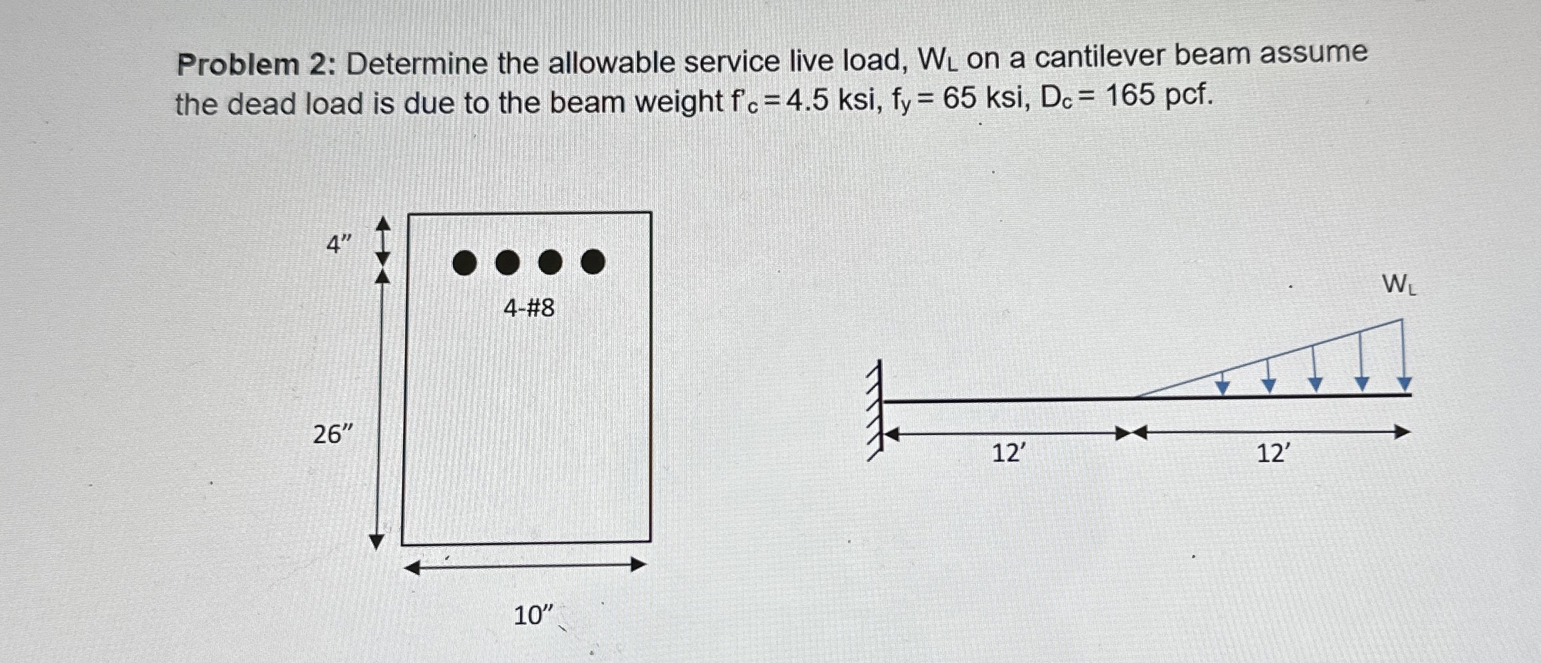 Solved Problem 2: Determine the allowable service live load, | Chegg.com