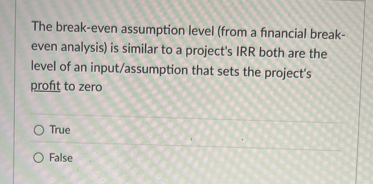 Solved The break-even assumption level (from a financial | Chegg.com