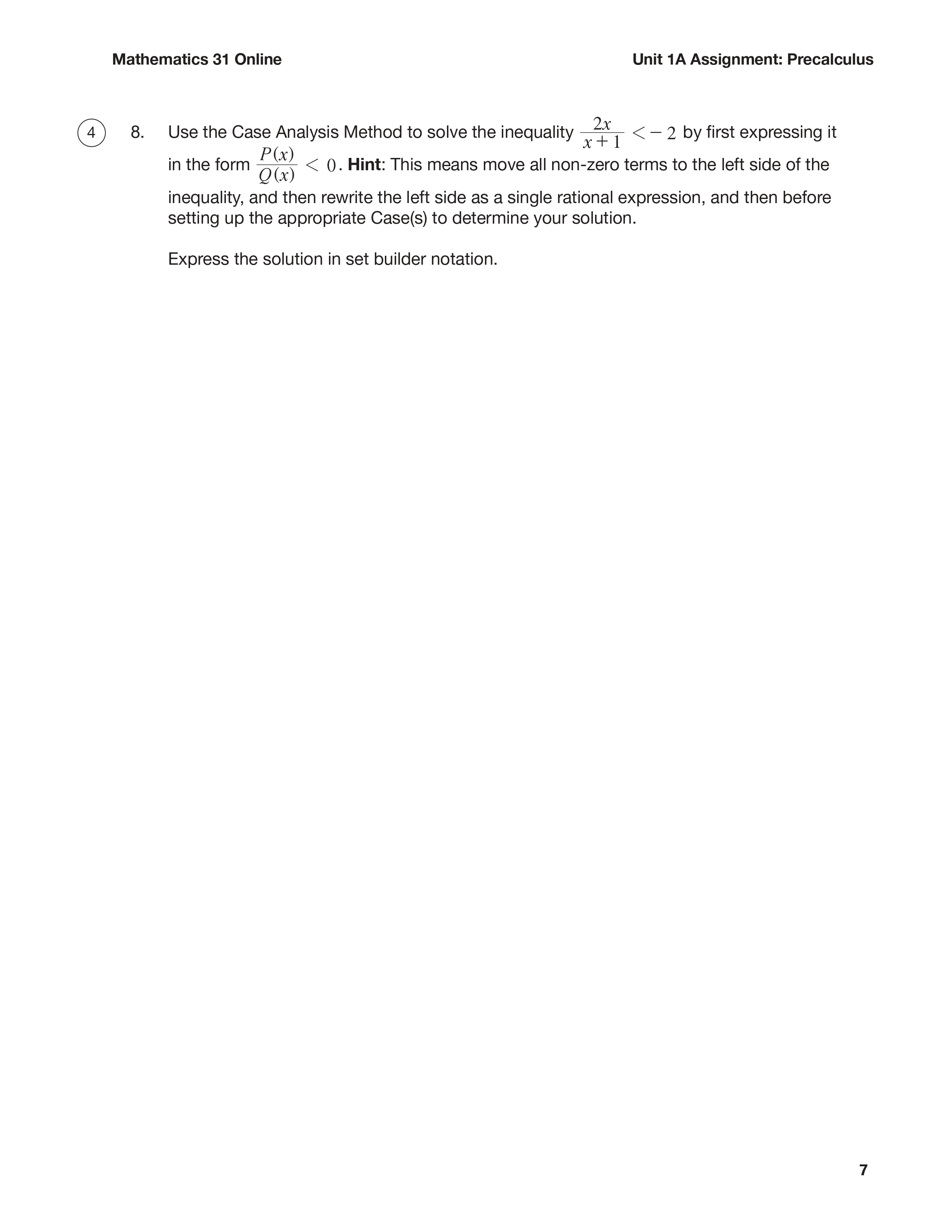 Solved Use the Case Analysis Method to solve the inequality | Chegg.com