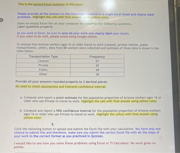 Solved This is the second Excel question of this exam. | Chegg.com