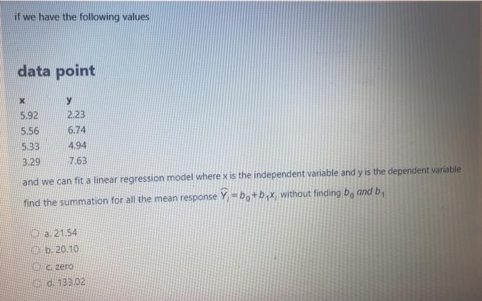 Solved if we have the following values data point X у 5.92 | Chegg.com
