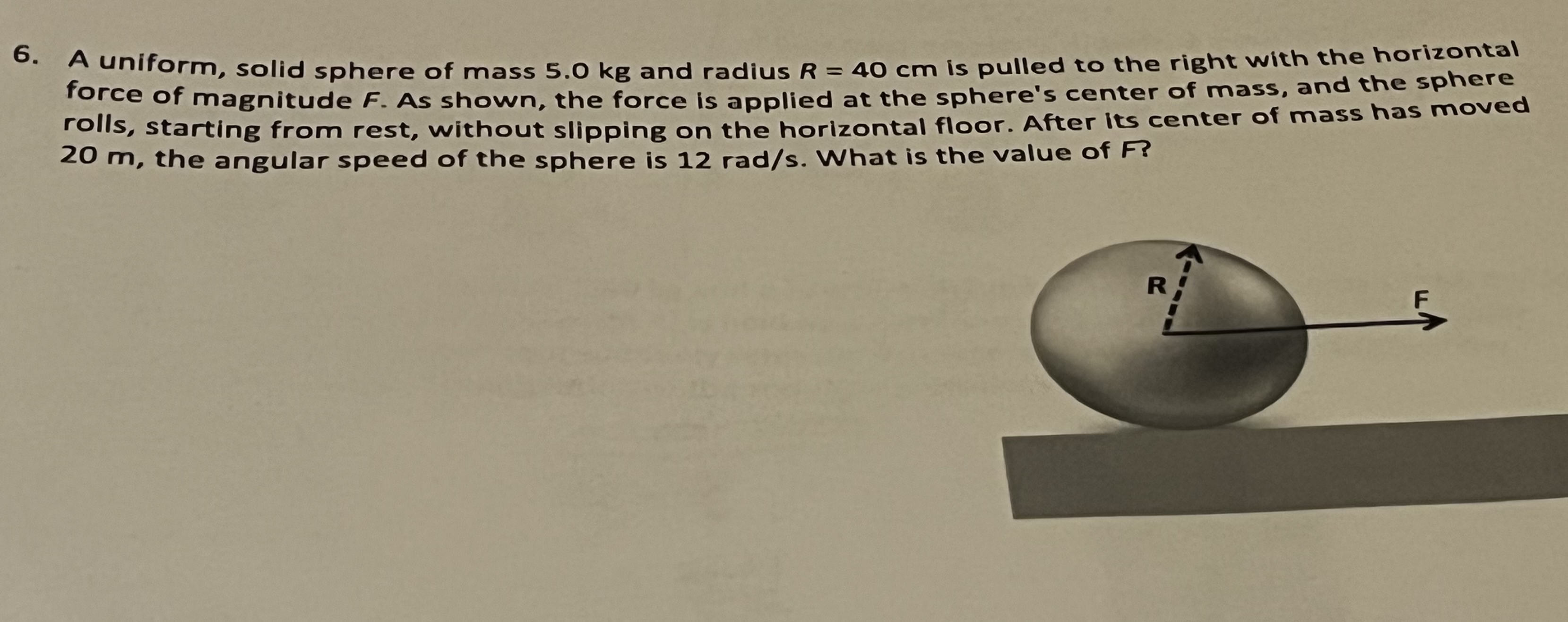 Solved A uniform, solid sphere of mass 5.0 ﻿kg and radius | Chegg.com