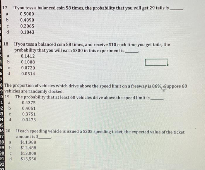 Solved If you toss a balanced coin 58 times, the probability | Chegg.com
