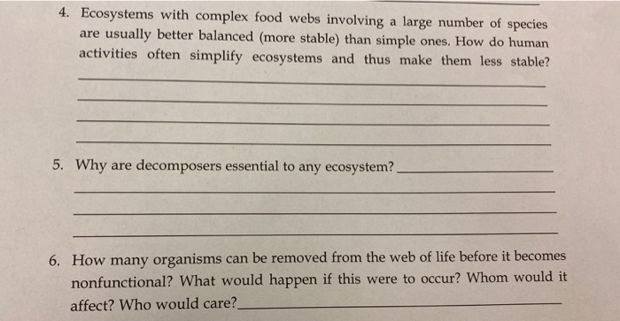 Solved 4. Ecosystems with complex food webs involving a | Chegg.com