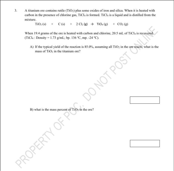 Solved A titanium ore contains rutile (TiO2) plus some | Chegg.com