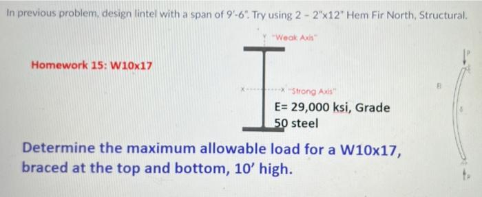 Solved In previous problem, design lintel with a span of | Chegg.com