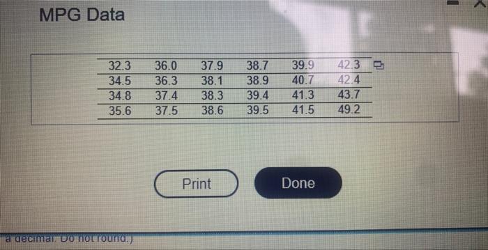 Solved MPG Data(a) Comprite the z-score cotresponding to the | Chegg.com