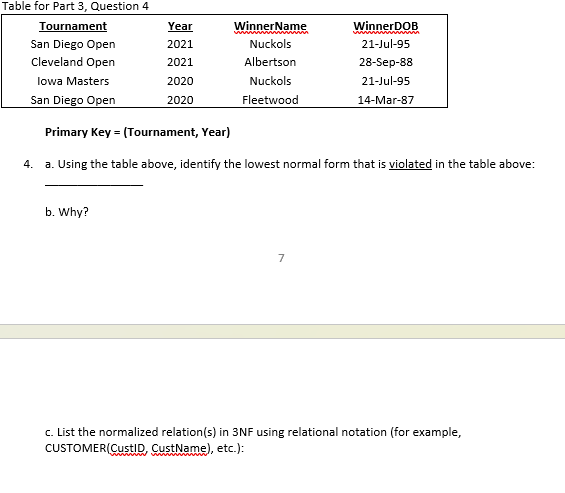 Solved Table for Part 3, ﻿Question 4Primary Key | Chegg.com