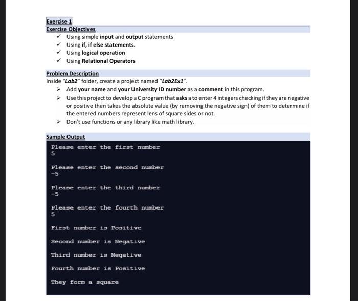 Solved Exercise 1 Exercise Objectives Using simple input and | Chegg.com