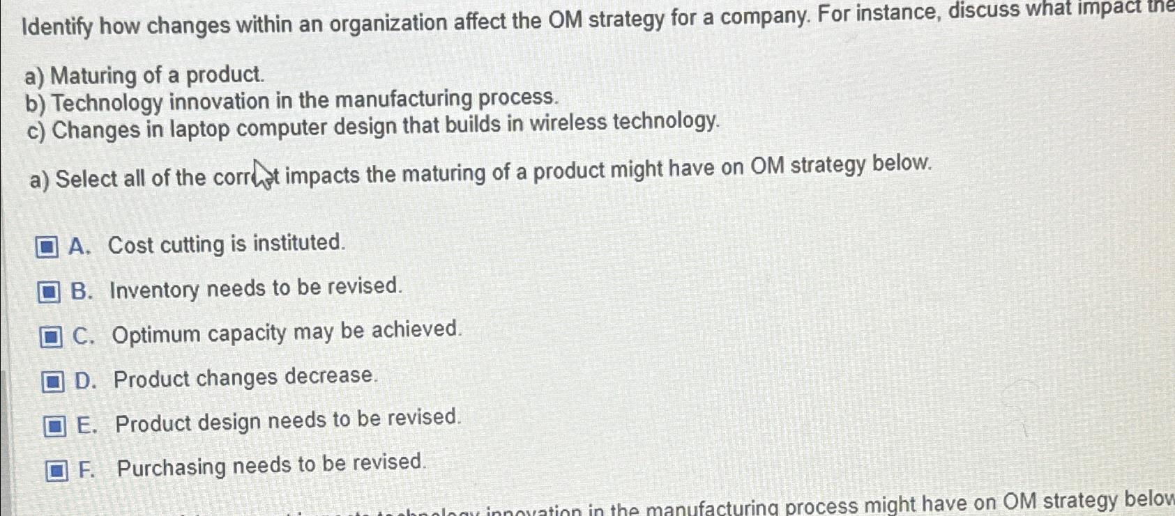 Solved Identify how changes within an organization affect | Chegg.com