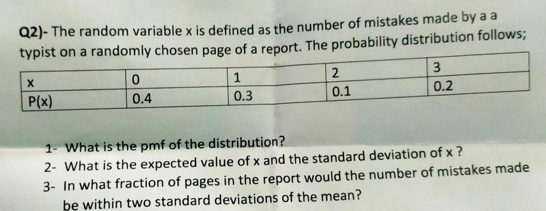 Solved Q2)- The random variable x is defined as the number | Chegg.com