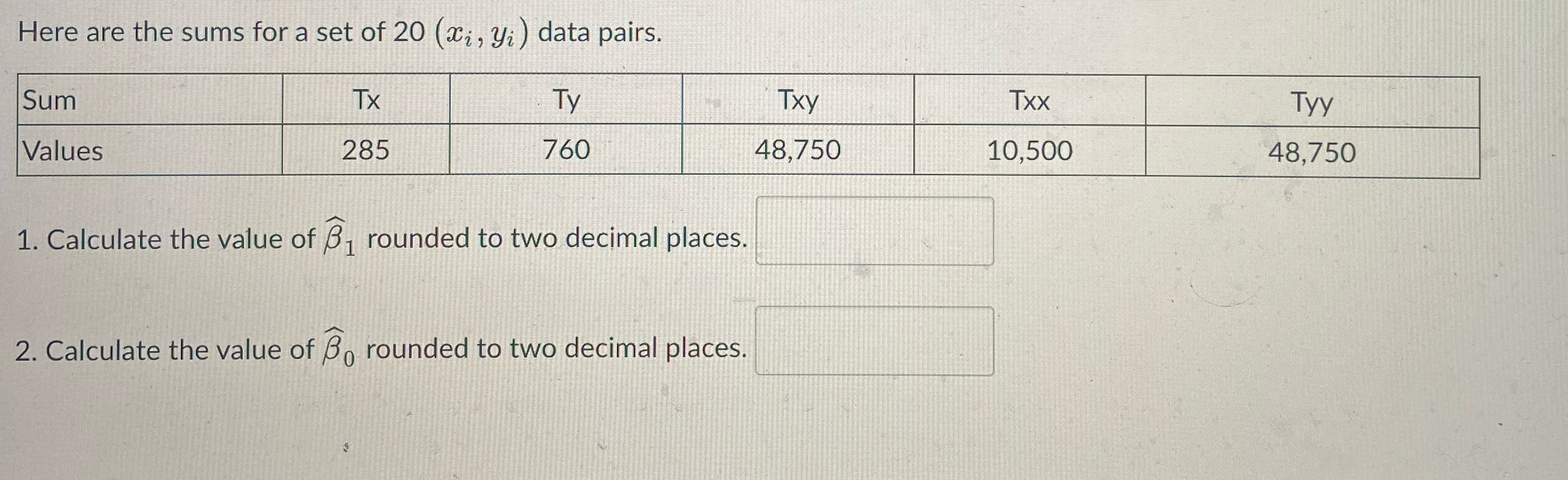 Solved Here are the sums for a set of 20(xi,yi) ﻿data | Chegg.com