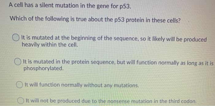 Solved A cell has a silent mutation in the gene for p53. | Chegg.com