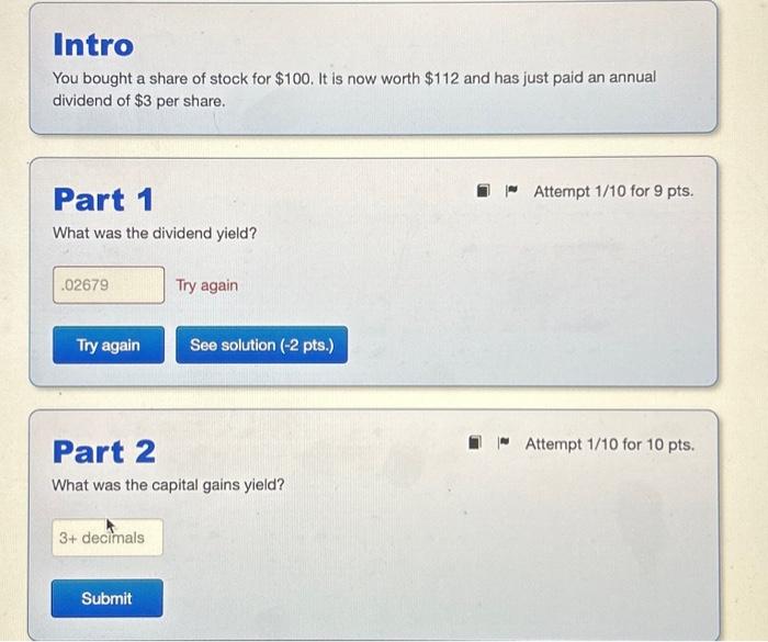 Solved intro You bought a share of stock for $100. It is now | Chegg.com