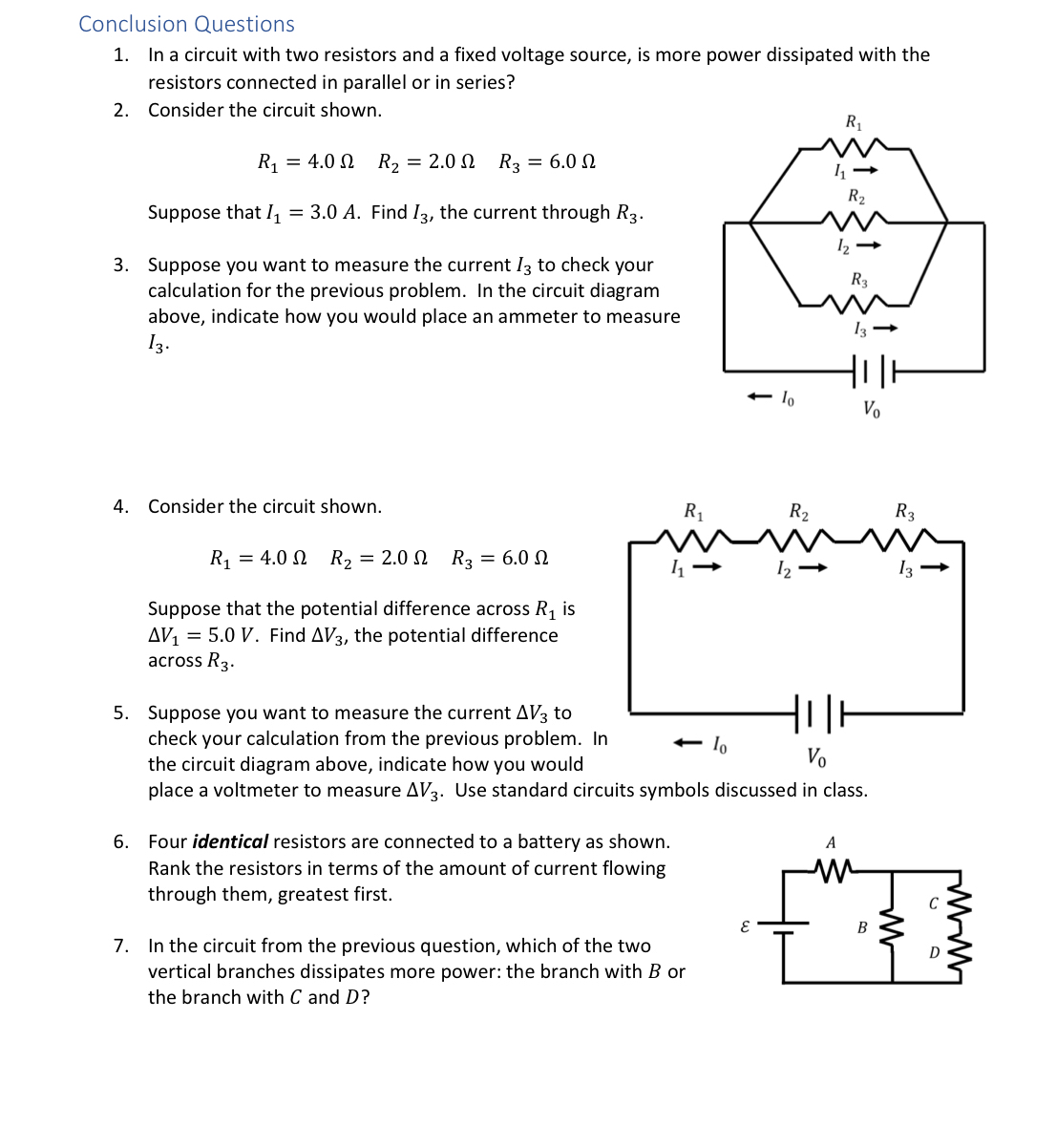 Solved Conclusion QuestionsIn a circuit with two resistors | Chegg.com