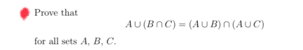 Solved Prove thatA∪(B∩C)=(A∪B)∩(A∪C)for all sets A,B,C. | Chegg.com