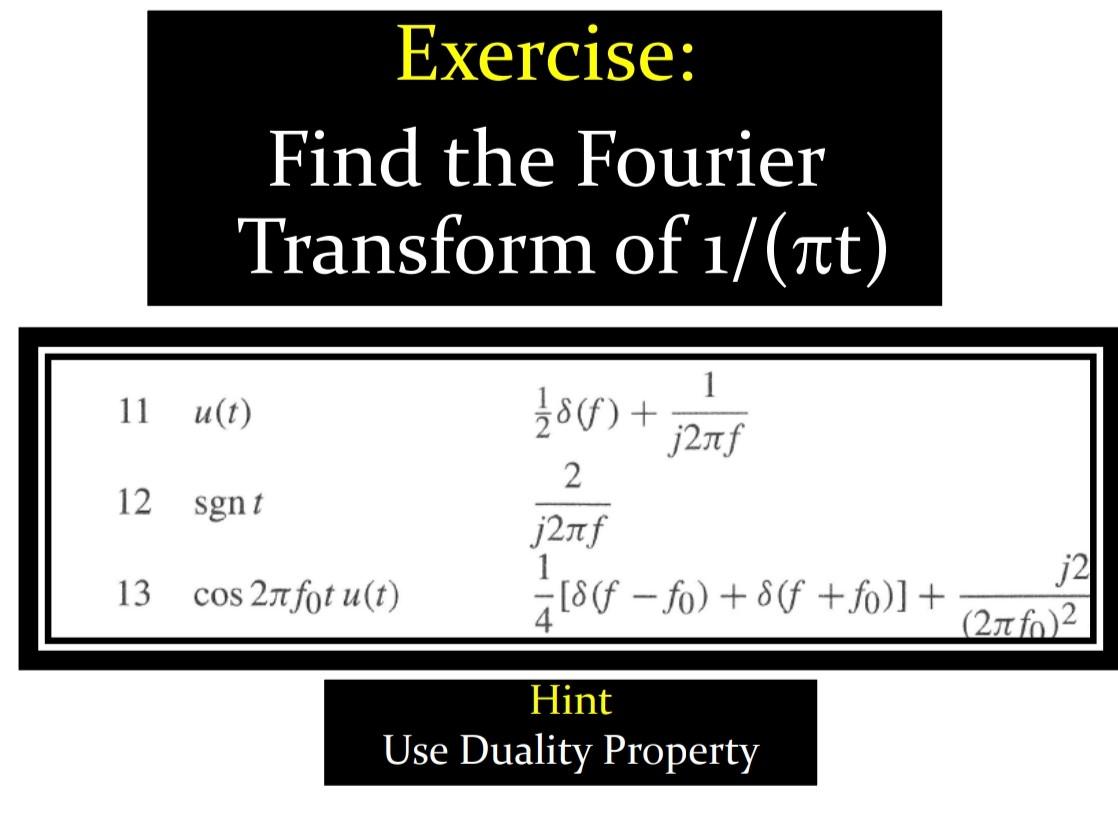 Solved Exercise: Find the Fourier Transform of 1/(tt) 11 | Chegg.com