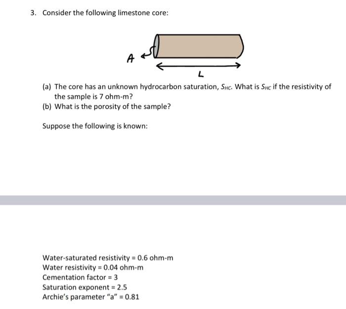 Solved 3 Consider The Following Limestone Core A The