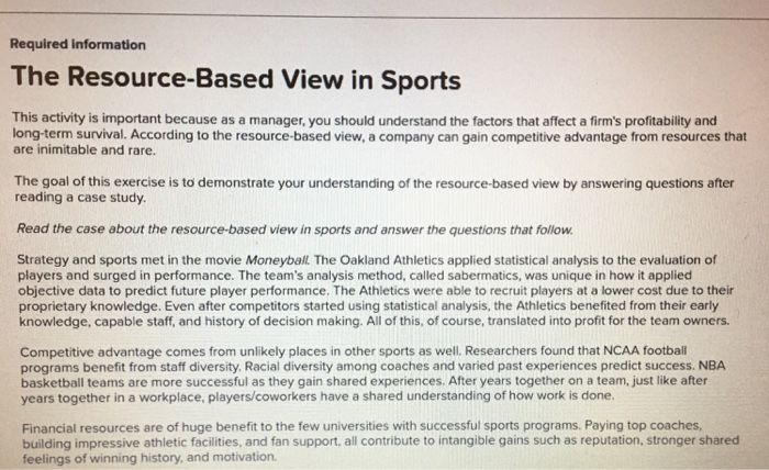 Solved Required information The Resource-Based View in | Chegg.com