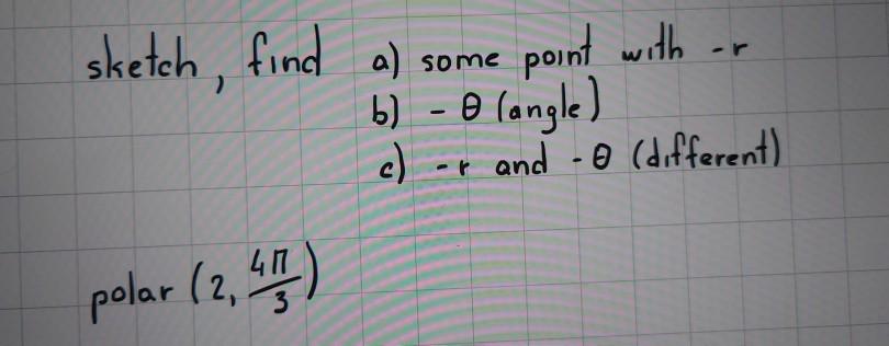 Solved Sketch a polar graph (2; 4pi/3), find: a) -r | Chegg.com
