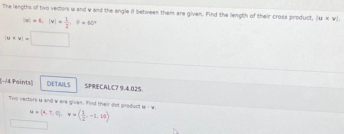 For the given vectors u and v, find the cross product | Chegg.com