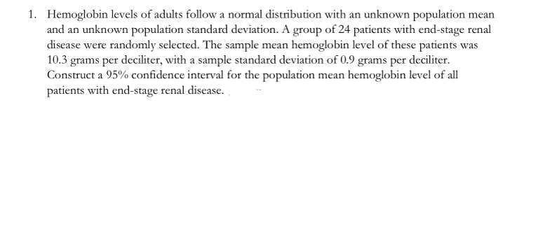 Solved Hemoglobin levels of adults follow a normal | Chegg.com