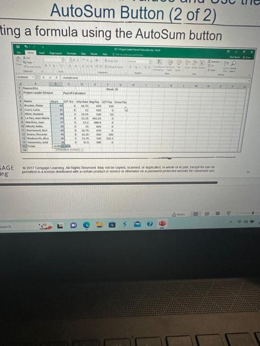 Solved Autosum Button 2 Of 2 Ting A Formula Using The