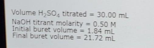 Solved H2SO4 Titration H2SO4(aq) + 2NaOH(aq) → Na2SO4(aq) + | Chegg.com