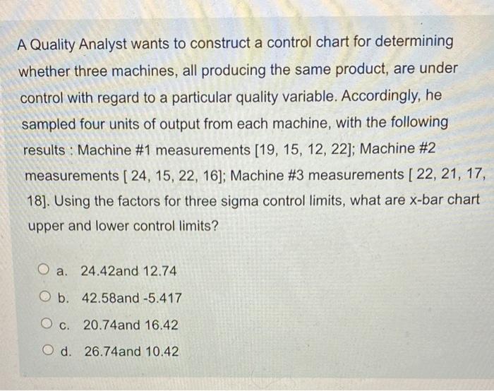 Solved A Quality Analyst wants to construct a control chart | Chegg.com