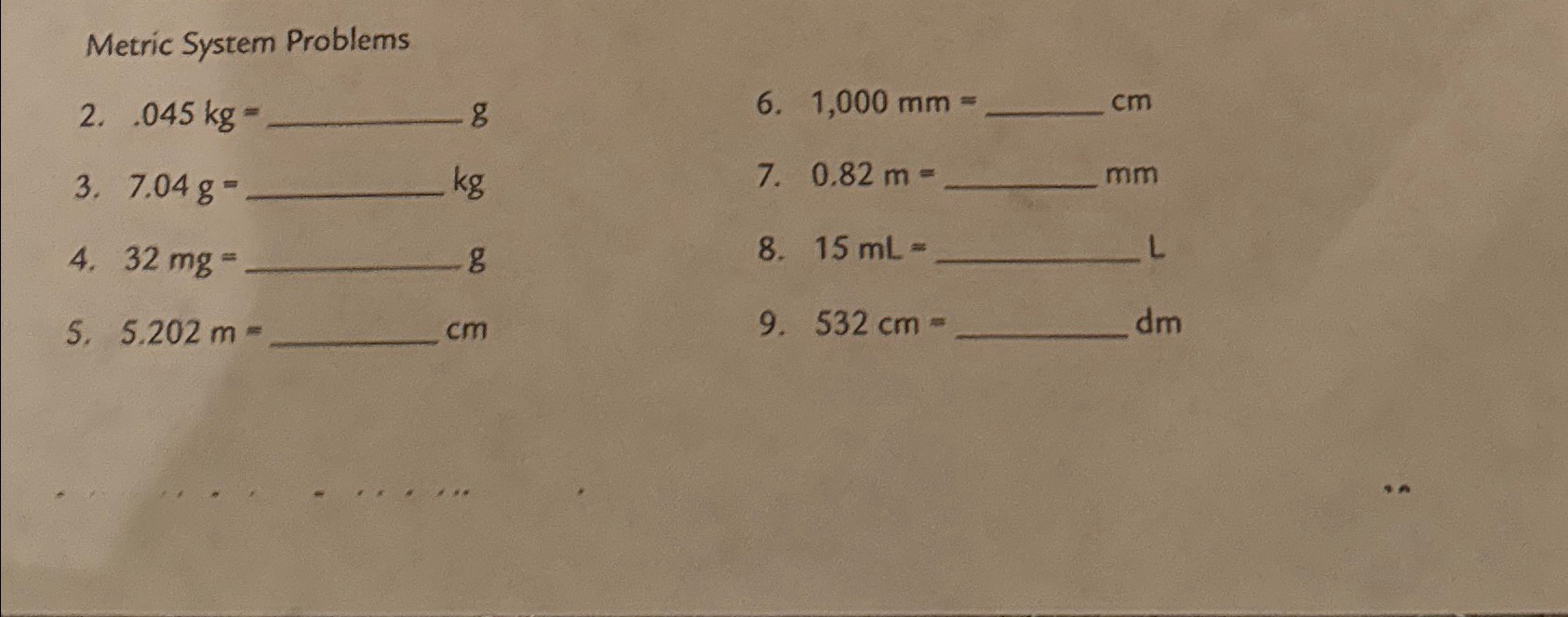 Metric System | Chegg.com
