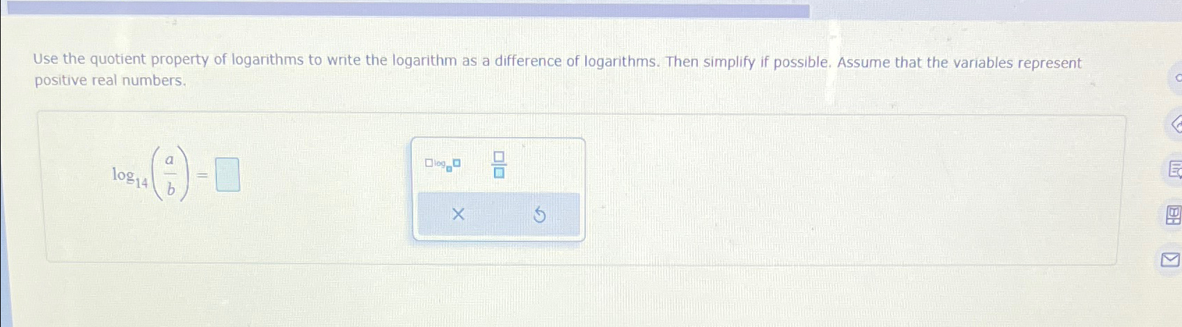 Solved Use the quotient property of logarithms to write the | Chegg.com