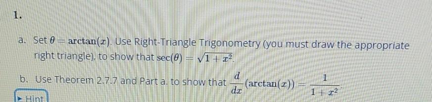 Solved 1. a. Set 8 = arctan(20). Use Right-Triangle | Chegg.com
