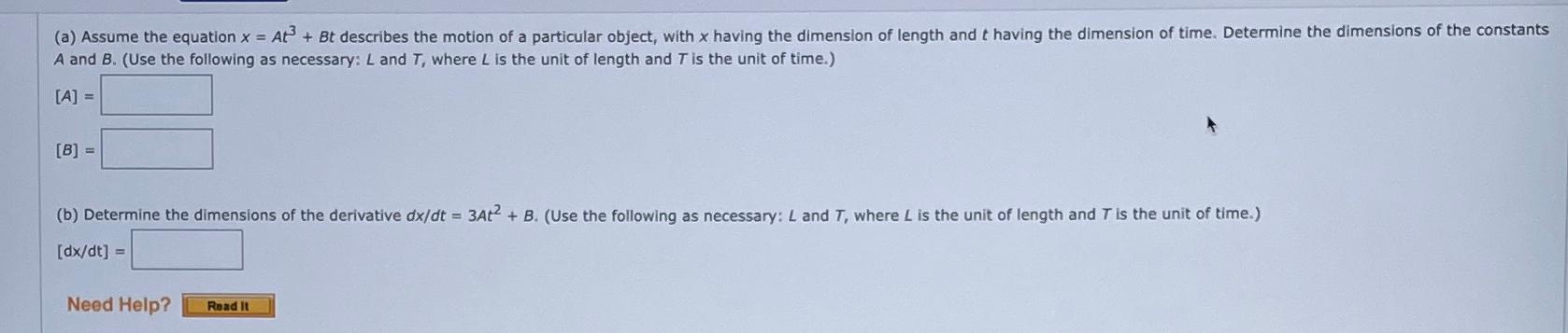 Solved A and B. (Use the following as necessary: L and T, | Chegg.com