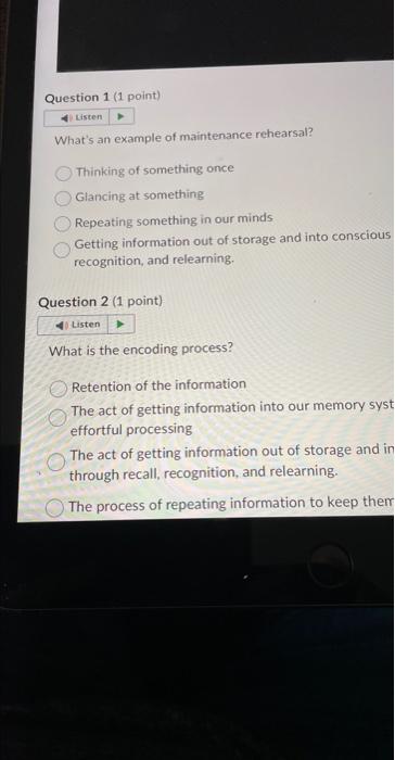 Solved What's an example of maintenance rehearsal? Thinking | Chegg.com