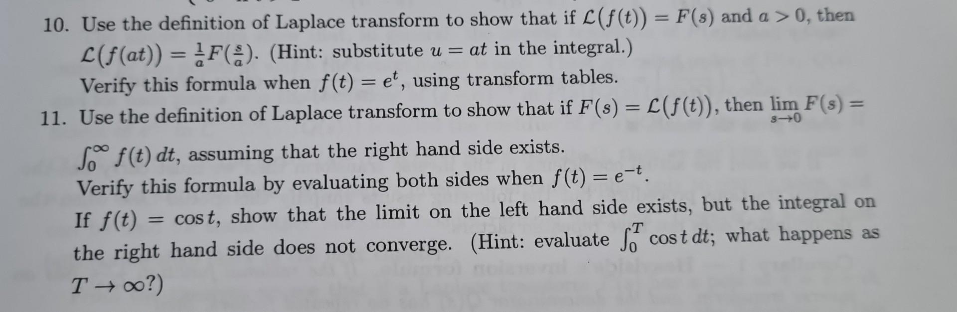 Solved 10. Use the definition of Laplace transform to show | Chegg.com