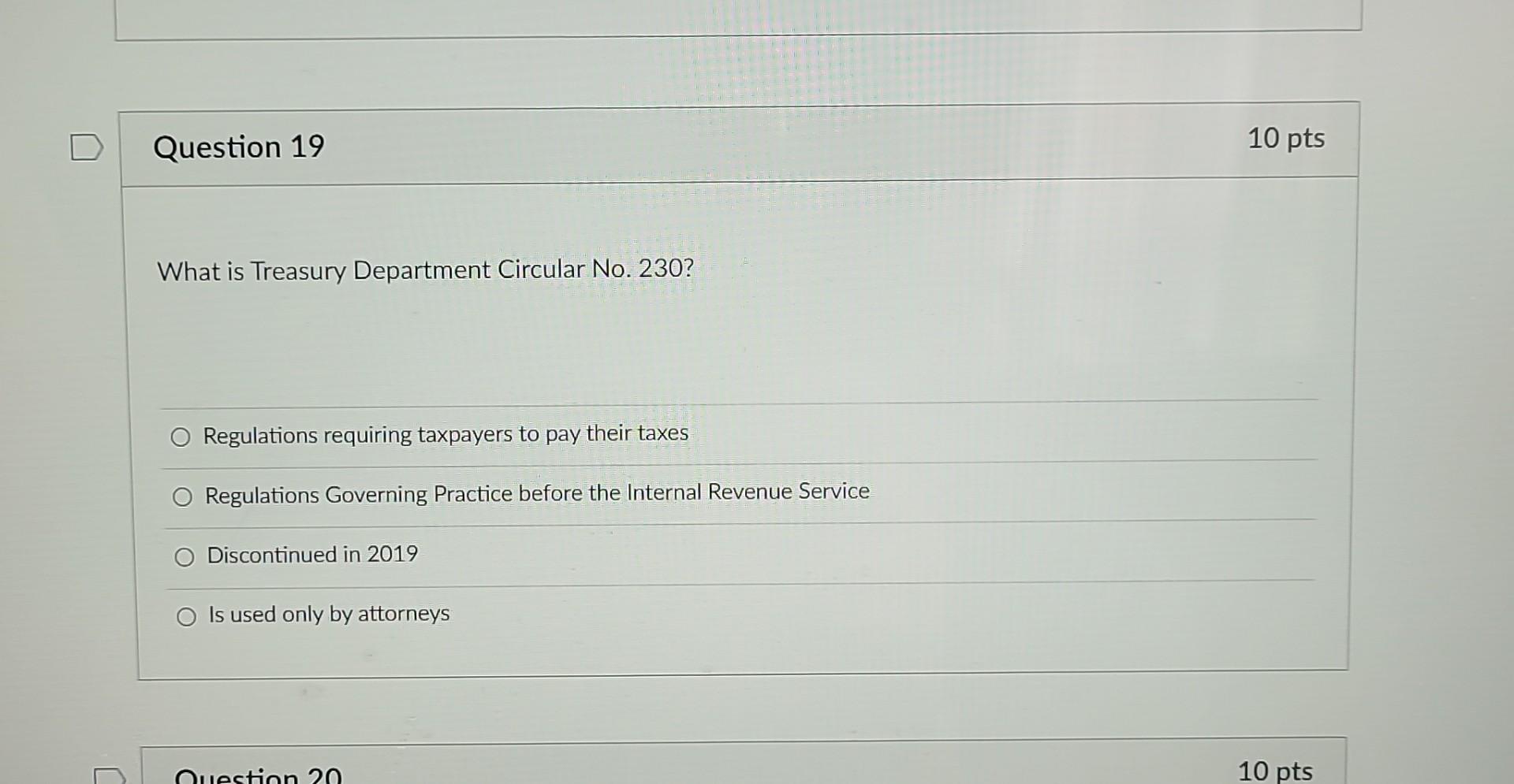 Solved What is Treasury Department Circular No. 230? | Chegg.com