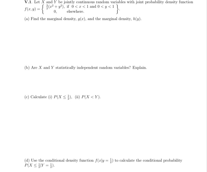 Solved V.1. Let X and Y be jointly continuous random | Chegg.com
