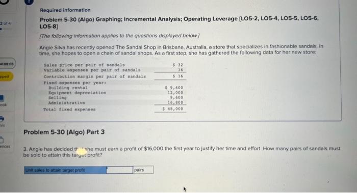 Solved Problem 5-20 (Algo) CVP Applications: Break-Even | Chegg.com