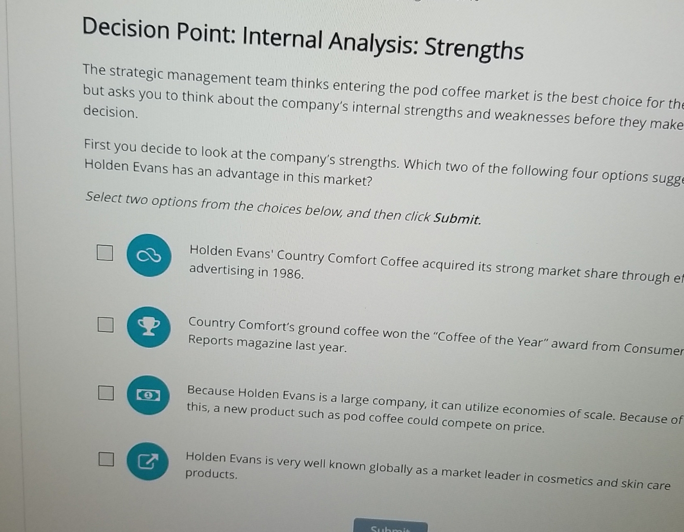Solved Decision Point: Internal Analysis: StrengthsThe | Chegg.com