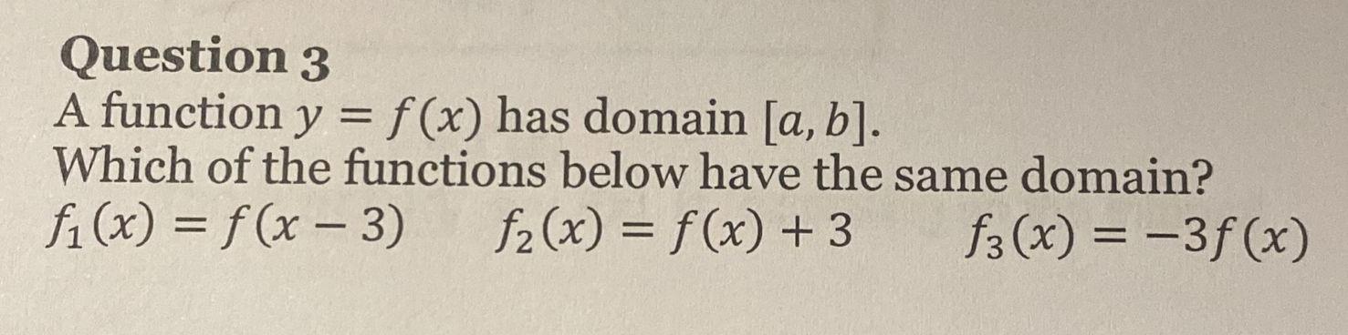 Solved Question 3 A function y=f(x) has domain [a,b]. Which | Chegg.com