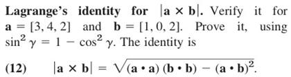 Solved Lagrange's identity for a times b . Verify it for a | Chegg.com