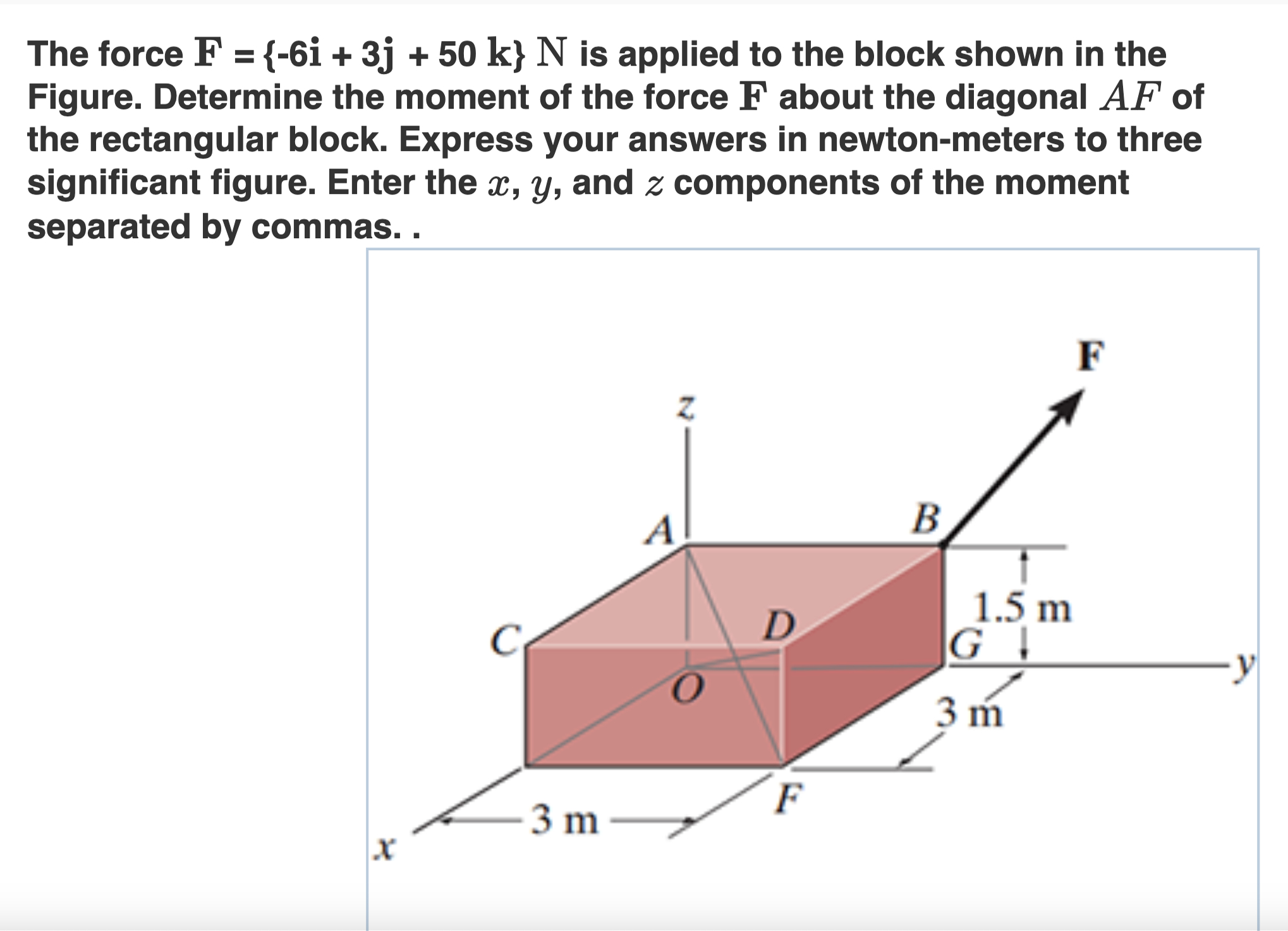 Solved The force F={-6i+3j+50k} N ﻿is applied to the block | Chegg.com