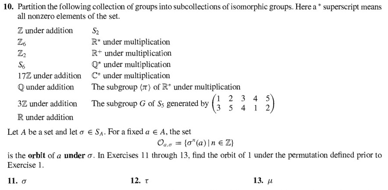 Partition the following collection of groups into | Chegg.com
