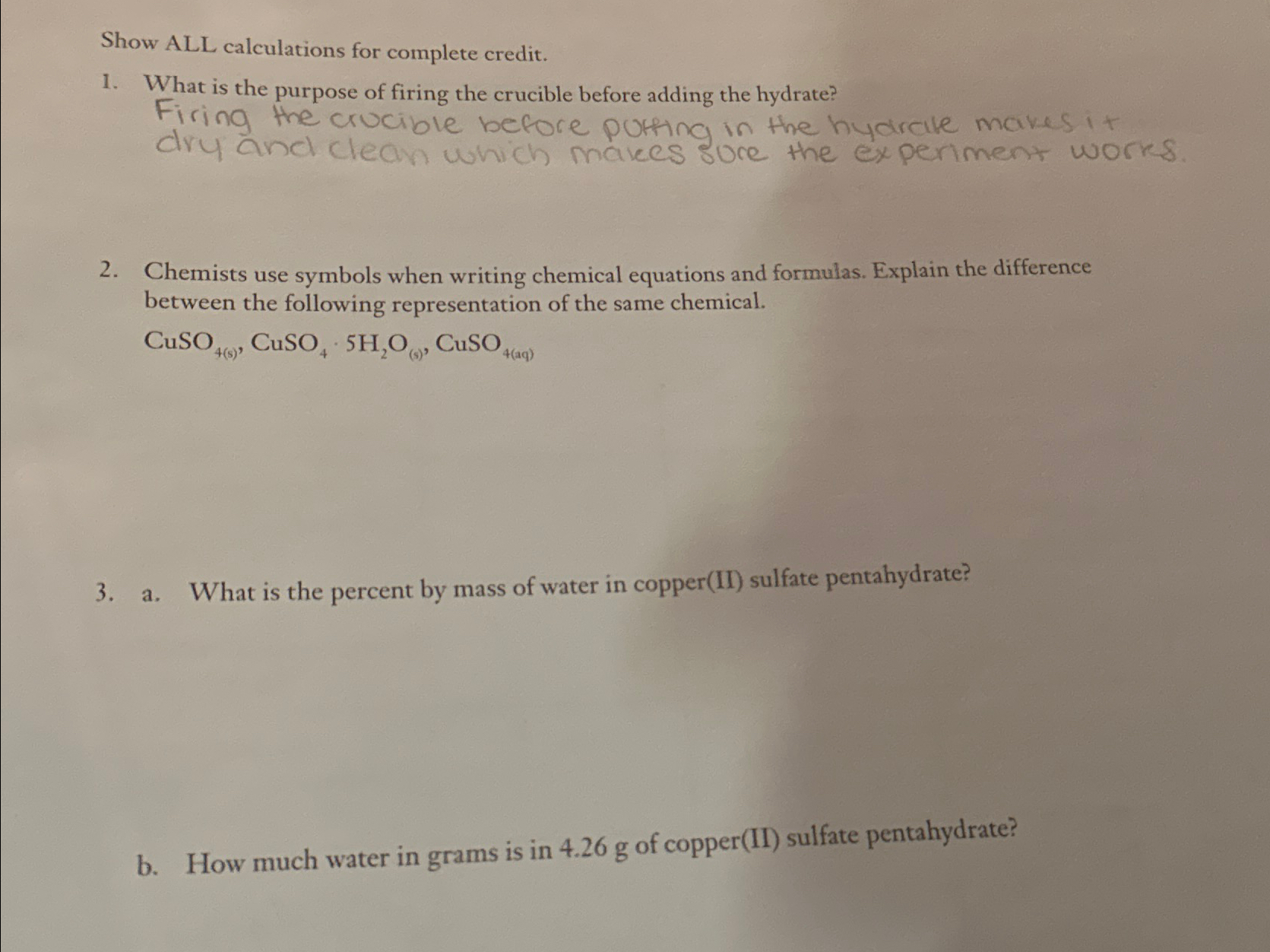 Solved show all work and calculations | Chegg.com