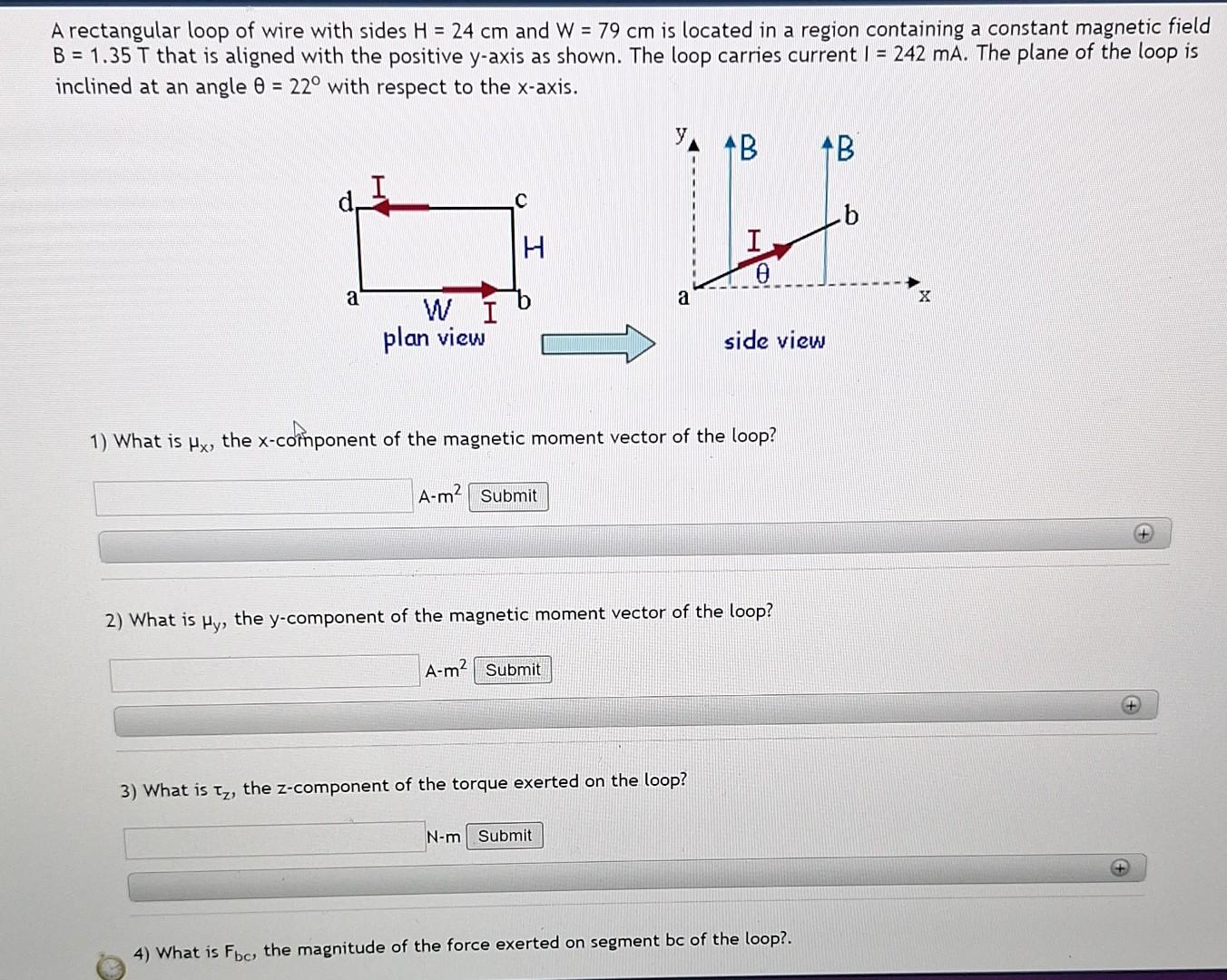 Solved A rectangular loop of wire with sides H=24 cm and | Chegg.com