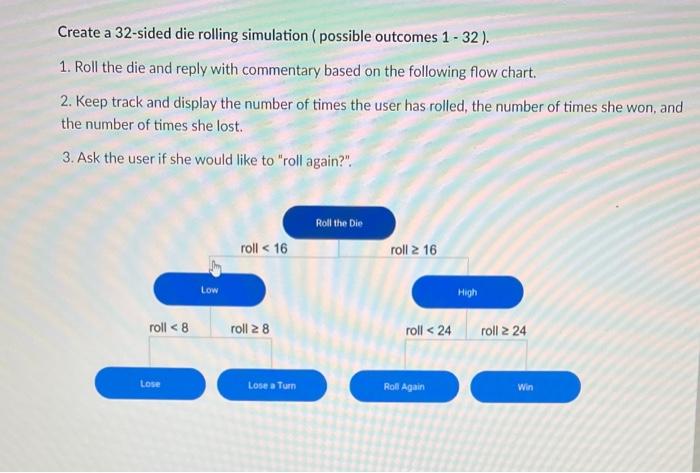 Solved Create a 32-sided die rolling simulation (possible | Chegg.com