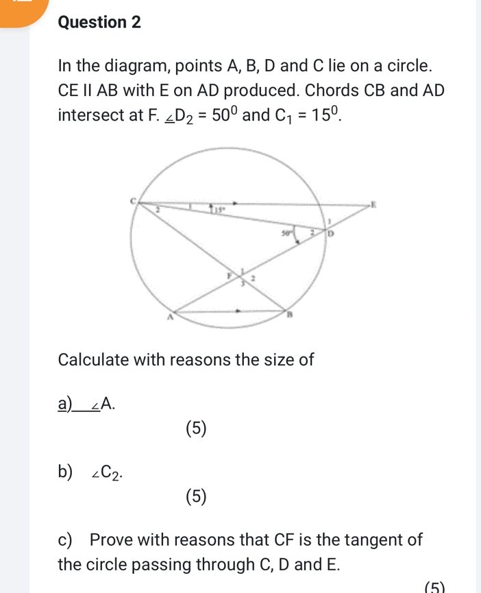 Question 2In the diagram, points A,B,D ﻿and C ﻿lie on | Chegg.com